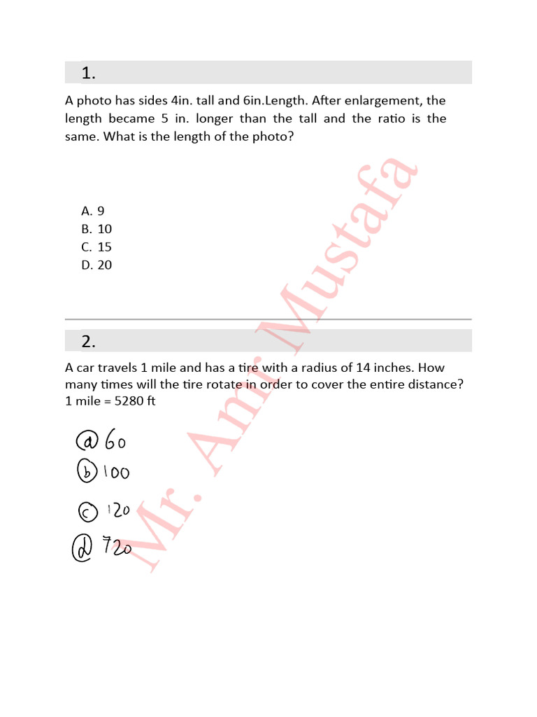 New Act2 Questions Mr. Amr Mustafa December | PDF | Circle | Area