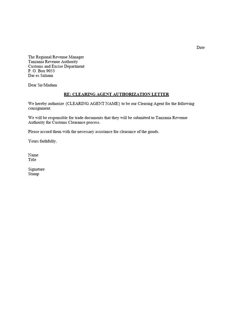 Customs Agent Authorization Letter | PDF