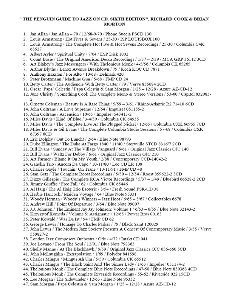 The Penguin Guide To Jazz On CD2 | PDF | Jazz | Columbia Records