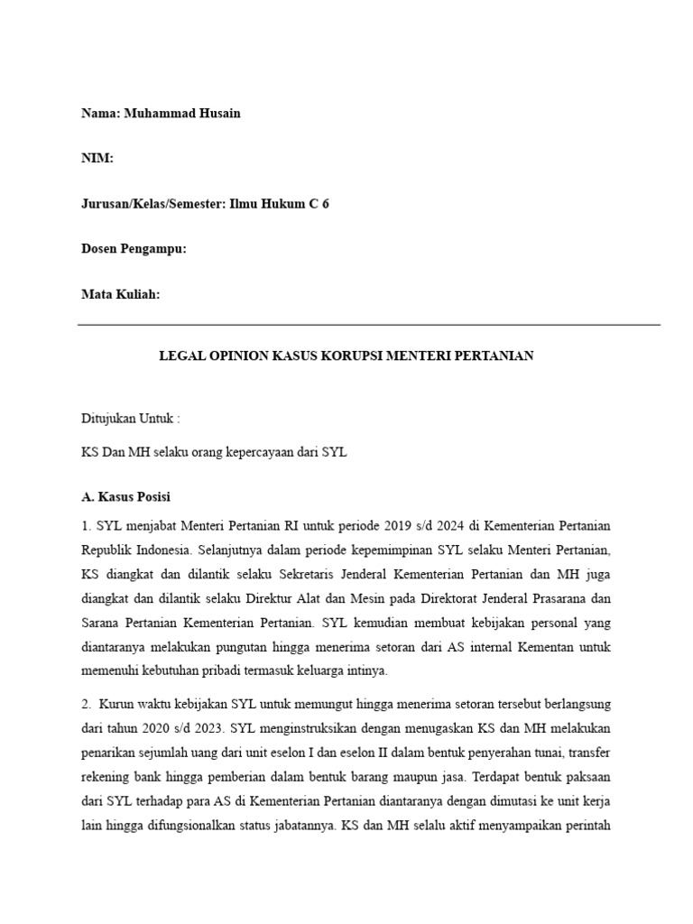 Contoh Legal Opinion Kasus Korupsi | PDF