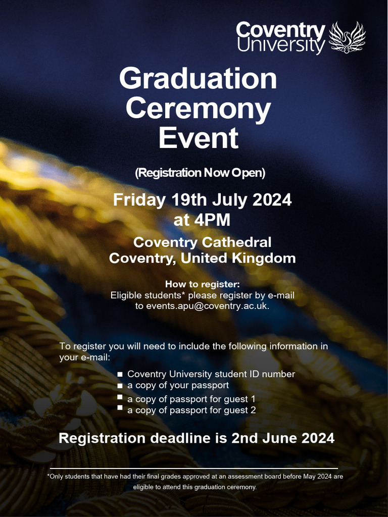 Coventry University July 2024 Graduation - How To Register | PDF
