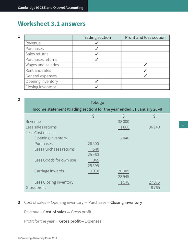 Income Statement Worksheet Answers | PDF | Expense | Cost Of Goods Sold