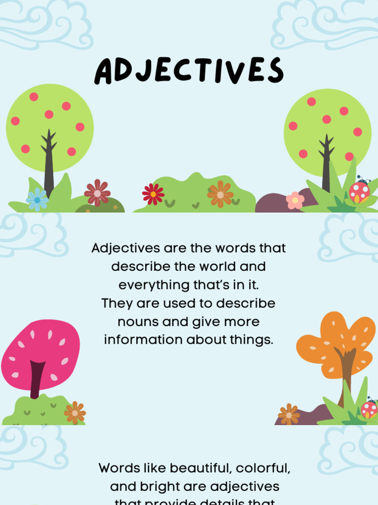 Blue and Green Colorful Fun Illustrative Garden Adjective Power Point ...