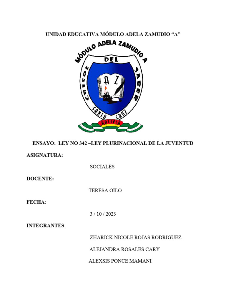Ensayo Sobre Ley No 342 –Ley Plurinacional de La Juventud | PDF | Igualdad de género | Estudios ...