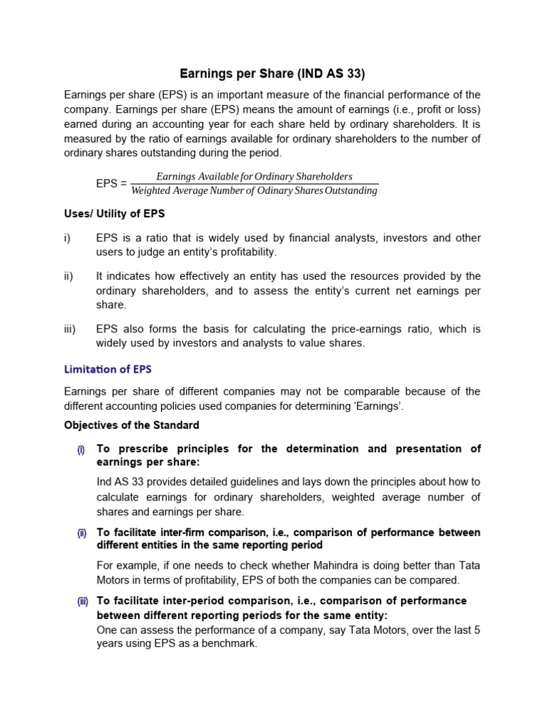 Understanding EPS as per IND AS 33 | PDF | Earnings Per Share | Income ...