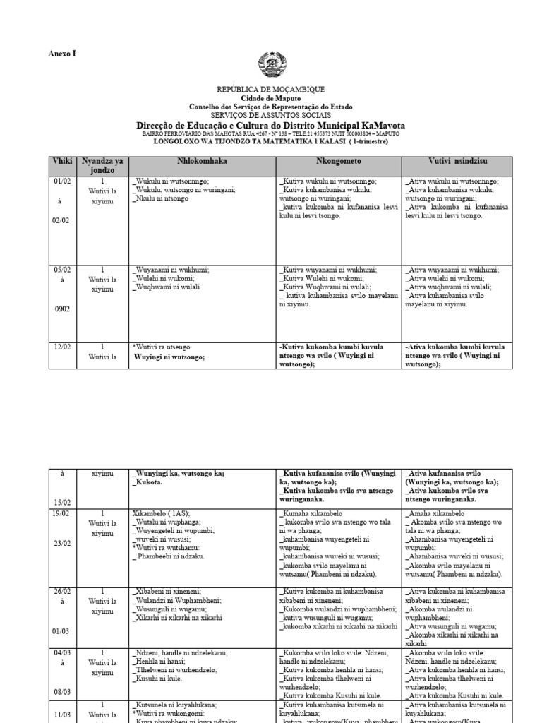 2024 dosificacao de Matematika 1 Kalasi | PDF