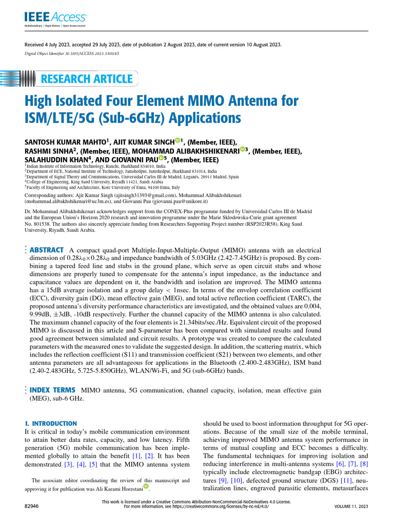 High Isolated Four Element MIMO Antenna For ISM LTE 5G Sub-6GHz Applications | PDF | Antenna ...