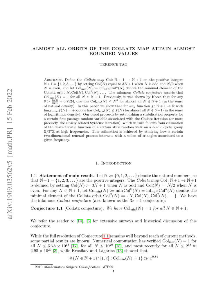 Collatz Tao | PDF | Logarithm | Probability Distribution