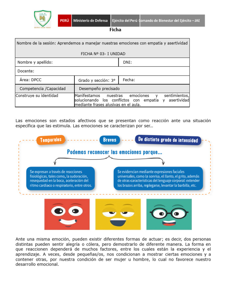 Ficha 03 Tercero Secundaria Emociones | PDF | Las emociones | Empatía