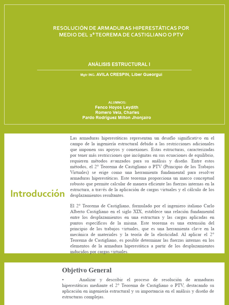 Estructura Hiperestatica - 2° Teorema Castigiano Expo Lunes Analisis 1 | PDF | Método de ...