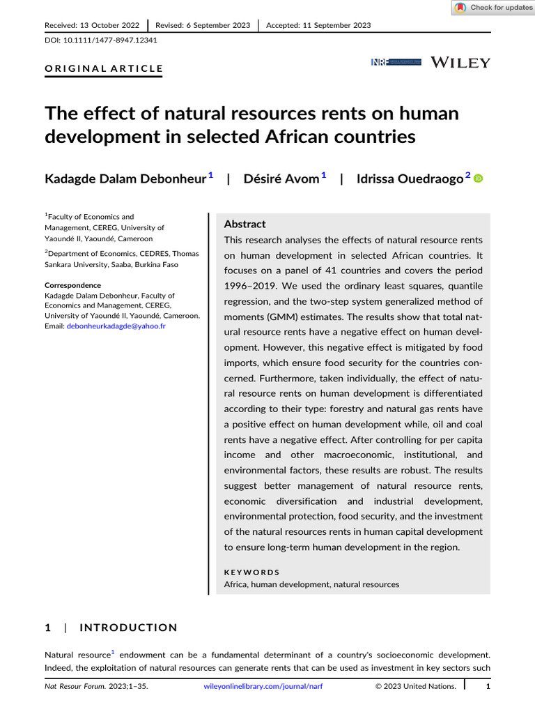 Natural Resource Rents Impact on African Development | PDF ...