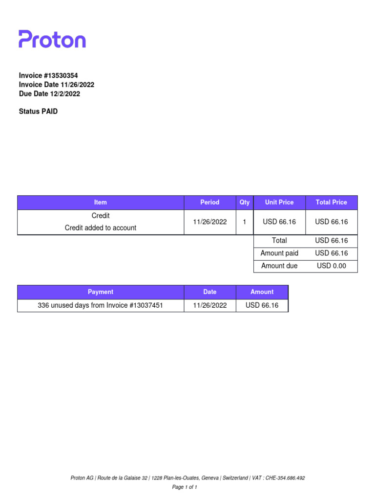 Proton Mail invoice 13530354 | PDF