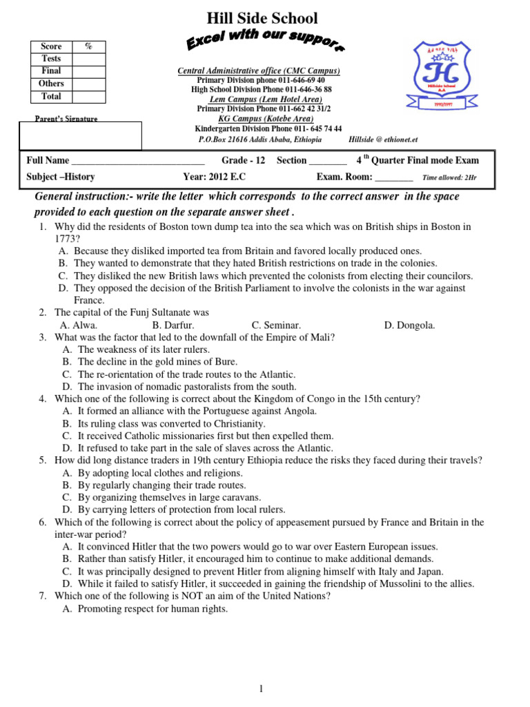 History G-12 Model Exam | PDF | Russian Revolution | Bolsheviks