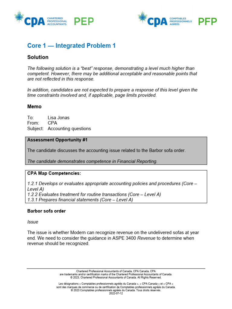 Core 1 Integrated Problem 1 Solutions | PDF | Inventory | Valuation ...