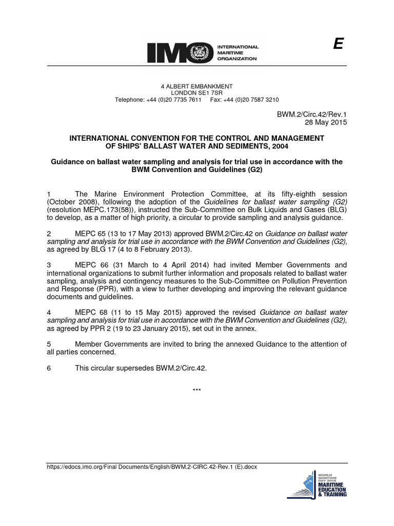 5.5) Guidance On Ballast Water Sampling and Analysis (G2) | Download ...