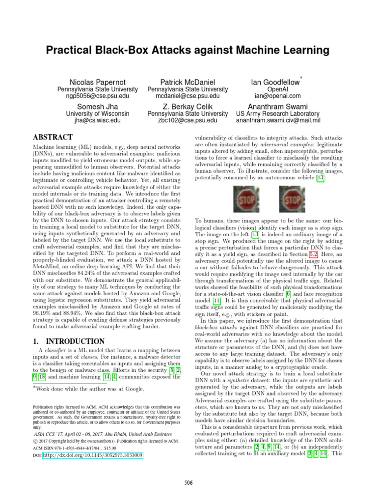 Practical Black-Box Attacks Against Machine Learning: Nicolas Papernot Patrick Mcdaniel Ian ...