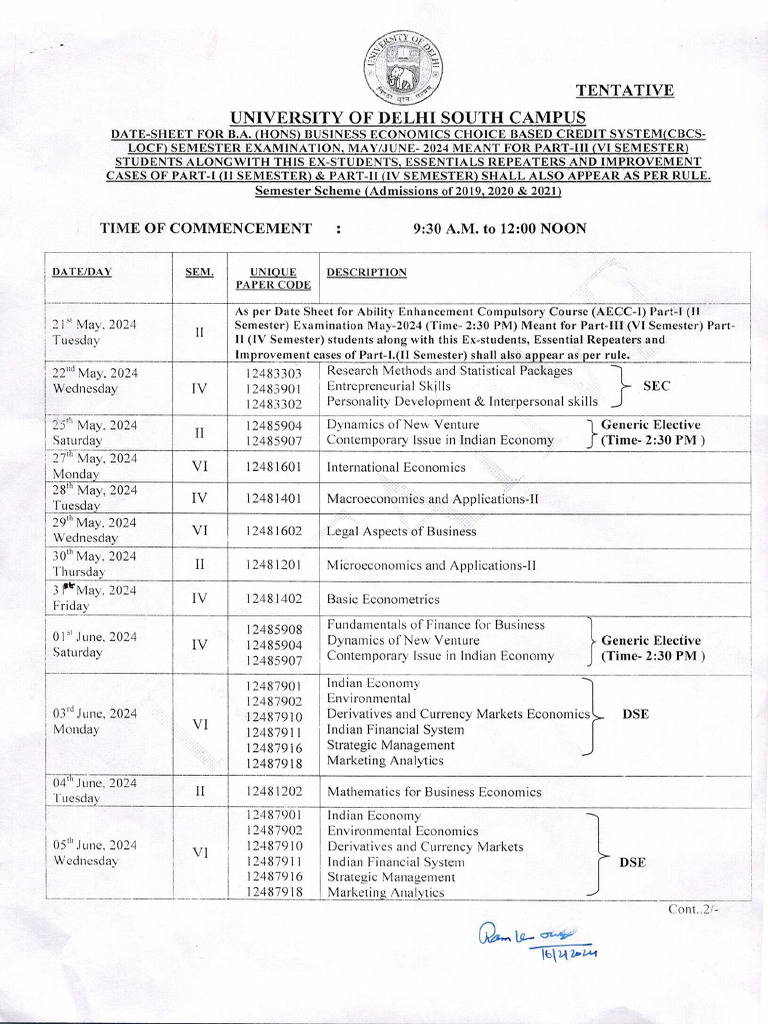 2024-02-16-B.a. (Hons) Business Economics (CBCS-LOCF) Examination May-June 2024 | PDF