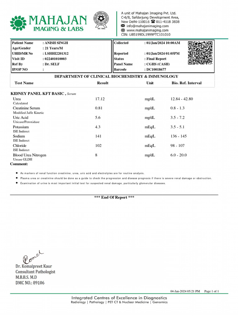 LabReport | PDF | Creatinine | Kidney