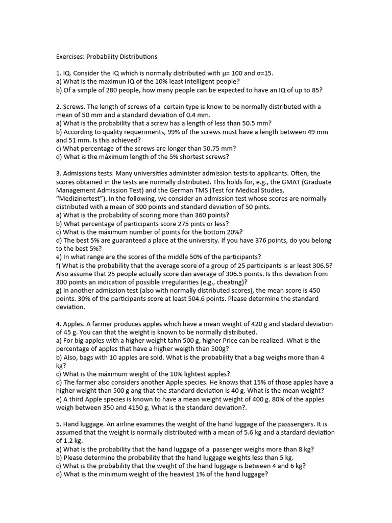 Exercises Probability Distributions | PDF | Standard Deviation | Normal Distribution