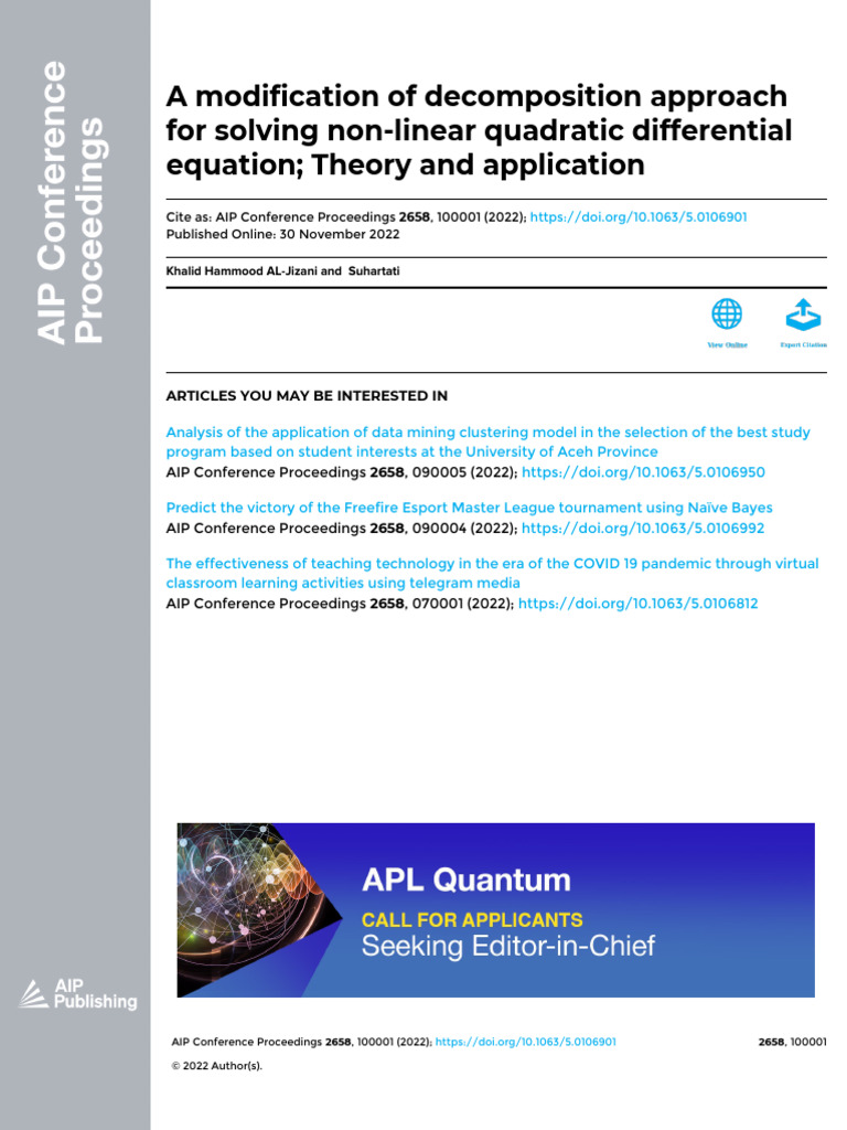 A Modification of Decomposition Approach For Solving Non-Linear Quadratic Differential Equation ...