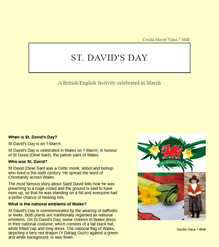 St. David's Day: Celebrating Wales' Patron Saint | PDF | Social Science