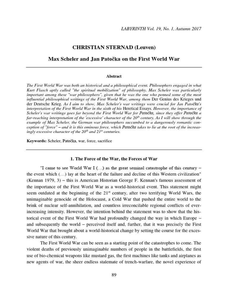 The Force of War. Max Scheler and Jan Patočka On The First World War ...