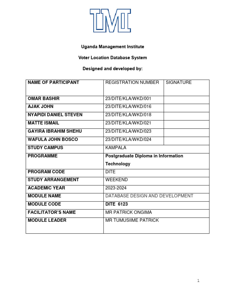 Voter Location Database System Uganda | PDF | Databases | Voting