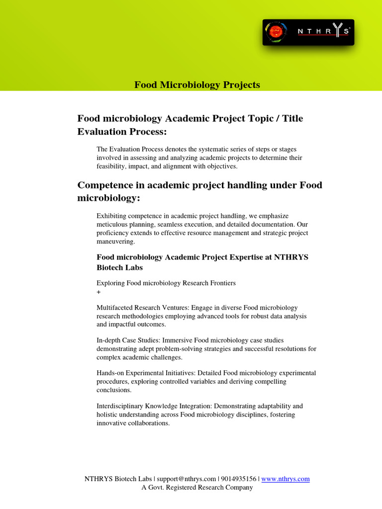 Food Microbiology Projects | PDF | Experiment | Foodborne Illness