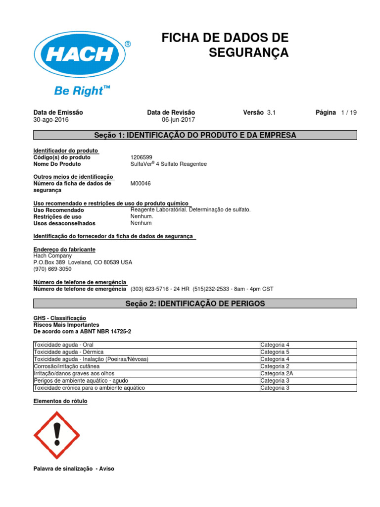 SulfaVer® 4 Sulfato Reagente | PDF | Solubilidade | Química