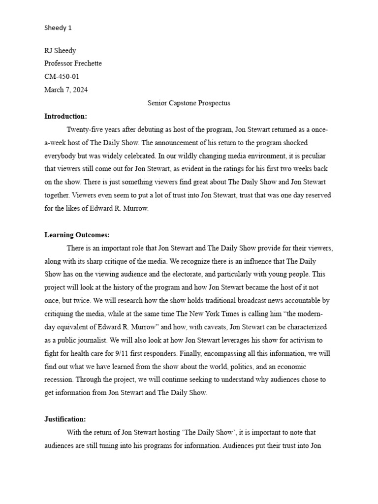 Senior Capstone Prospectus Final | PDF | The Daily Show