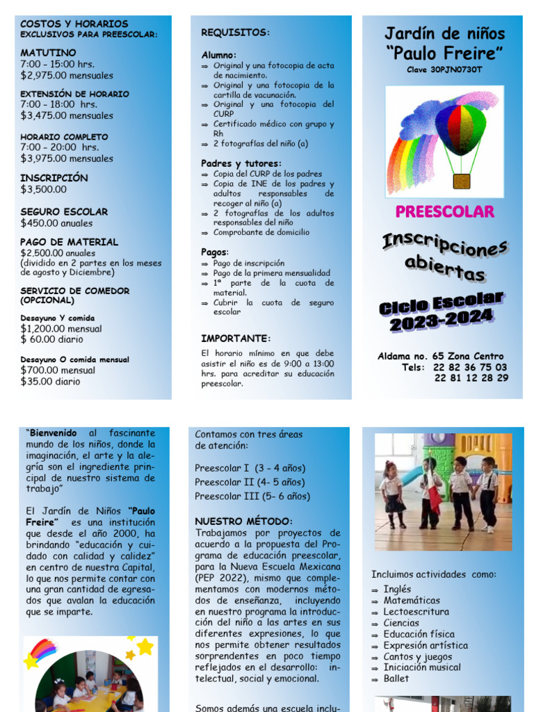 Triptico Preescolar 2023 | PDF | Educación de la primera infancia