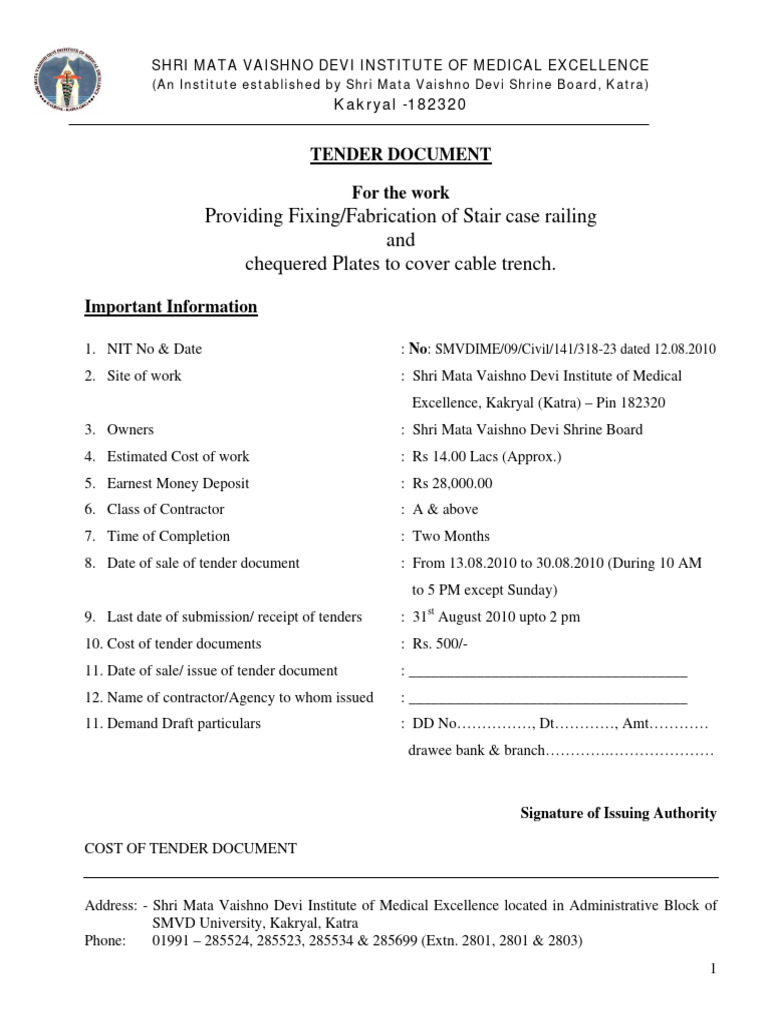 Tender Cable Trench and Staircase Railings M Vid Me | PDF | Employment ...