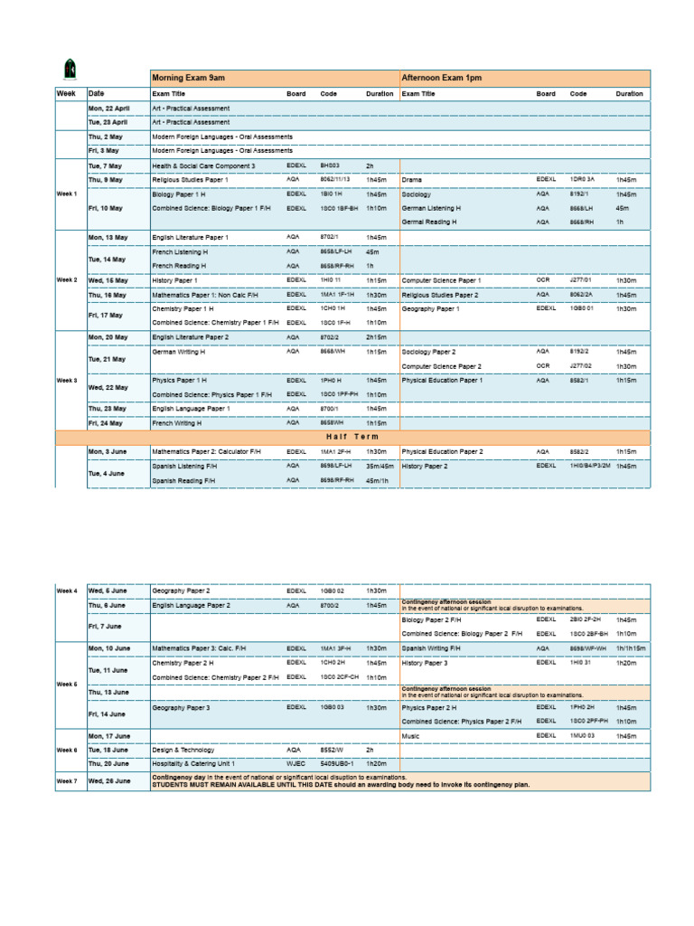 GCSE Exam Schedule April-June 2024 | PDF | Student Assessment And ...