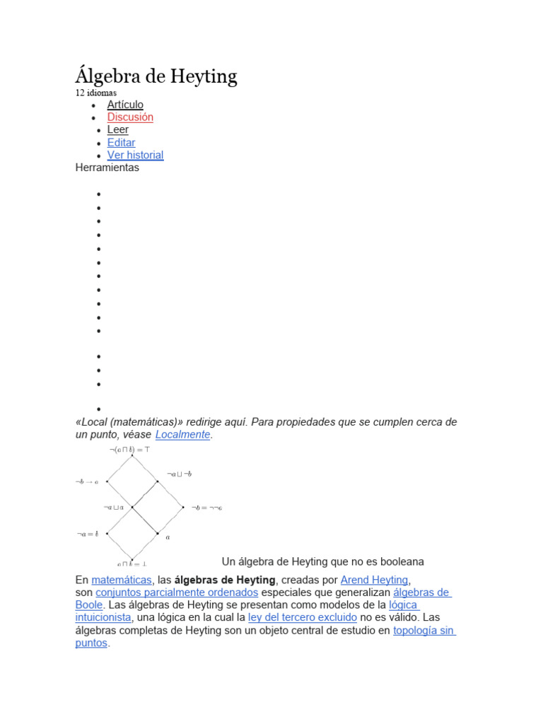 Álgebra de Heyting: Definiciones y Propiedades | PDF | Conceptos ...