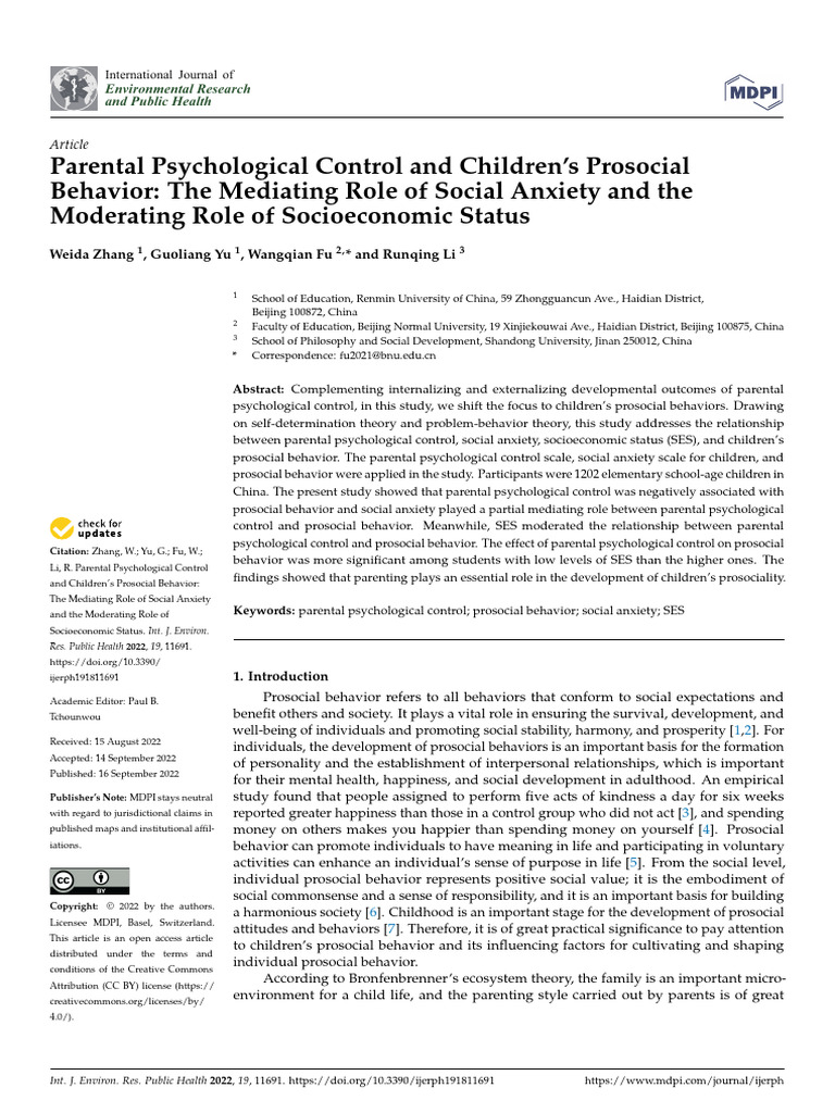 Parental Psychological Control and Children's Prosocial | PDF ...