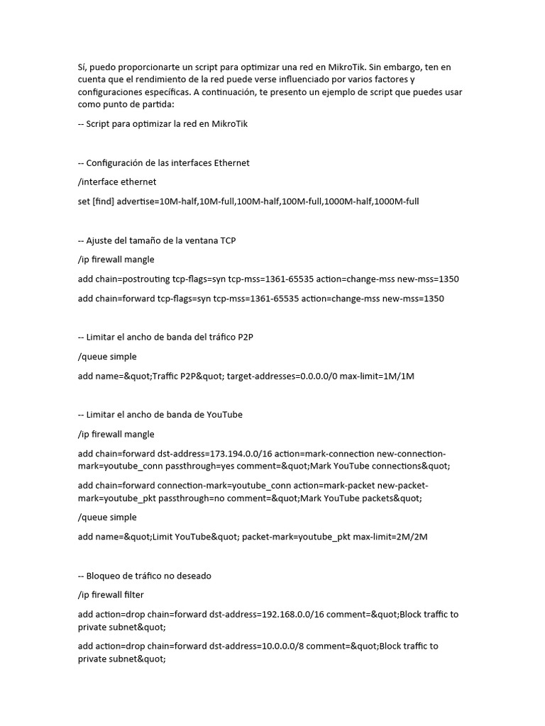 Optimización de Red MikroTik: Script SEO | PDF | Cortafuegos ...