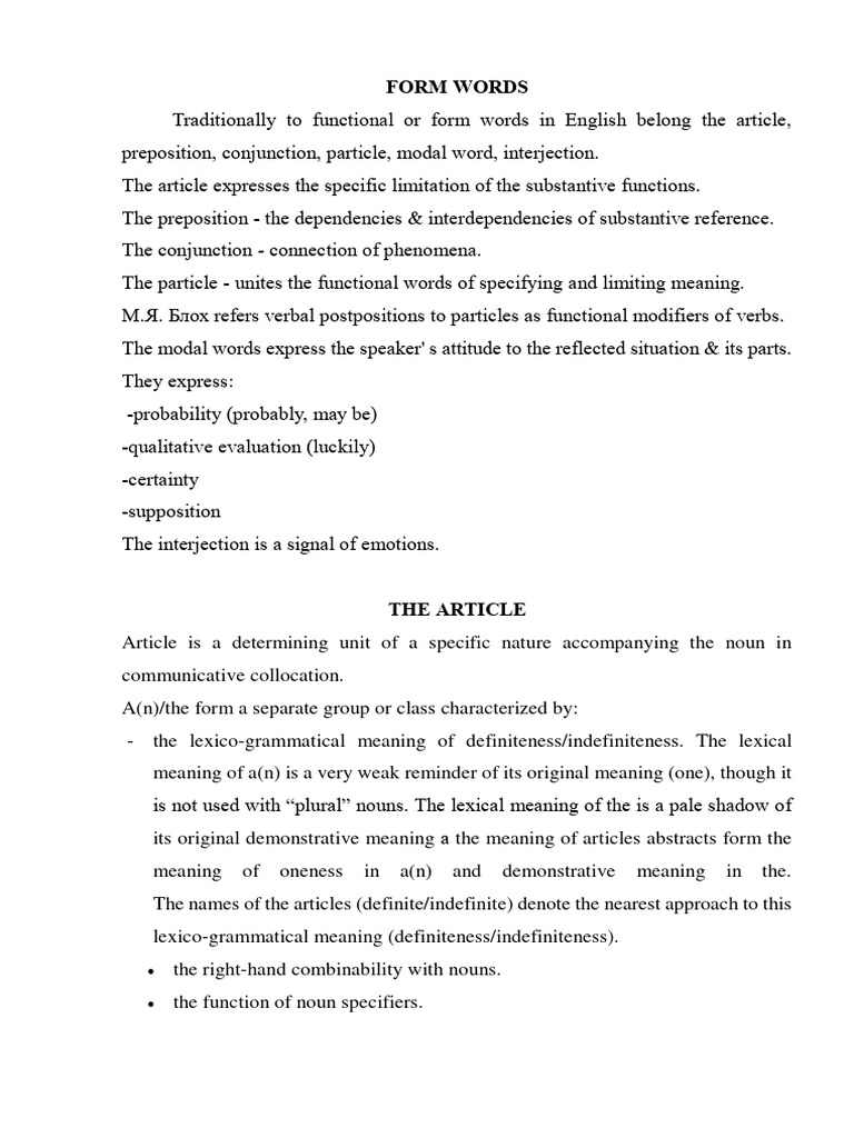 FORM WORDS | PDF | Syntactic Relationships | Grammar