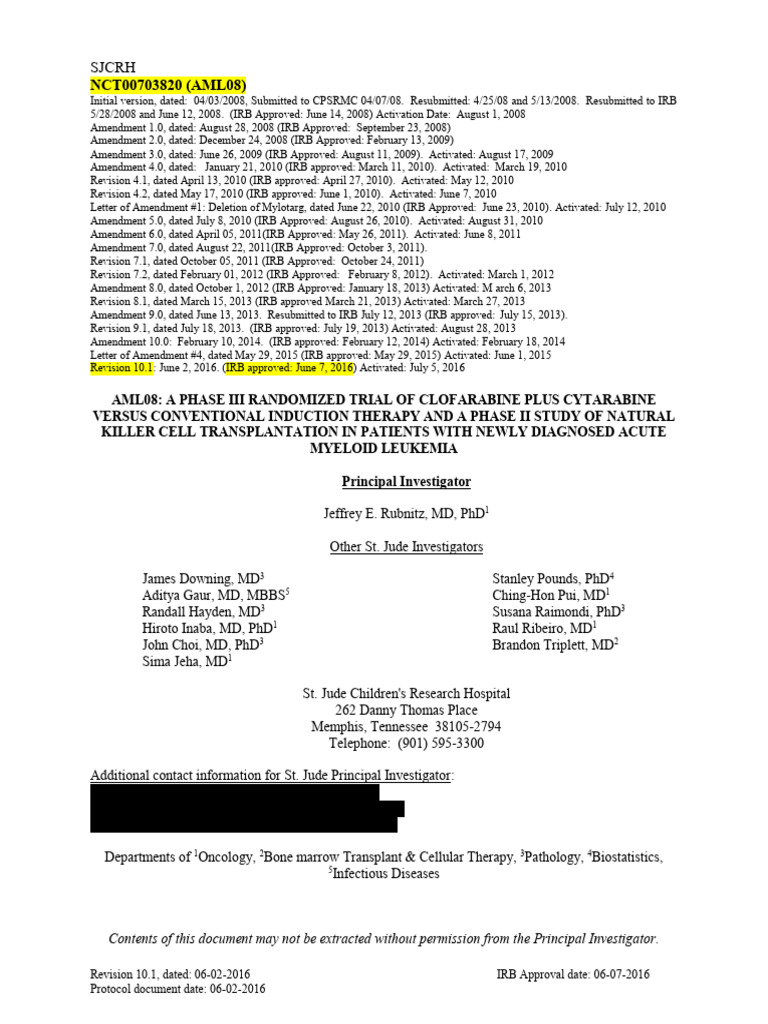 LMA ST Jude AML 08 Prot - SAP - 000 | PDF | Chemotherapy | Clinical Trial