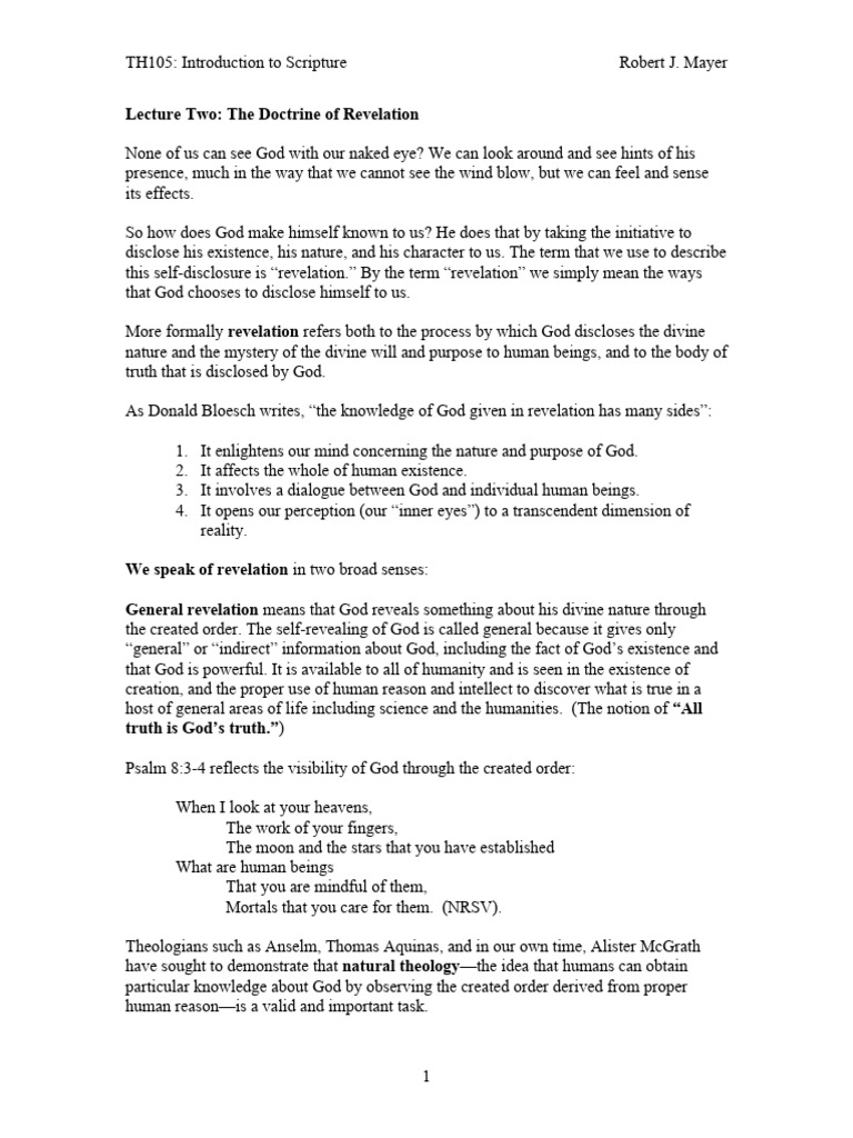 TH105 Lecture Two - Doctrine of Revelation | PDF | Biblical Inerrancy ...