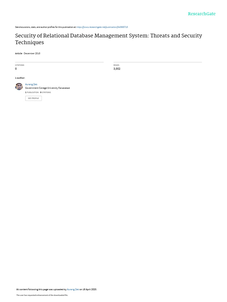 Security of Relational Database Management System | PDF | Encryption ... Security of Relational Database Management System | PDF | Encryption ...