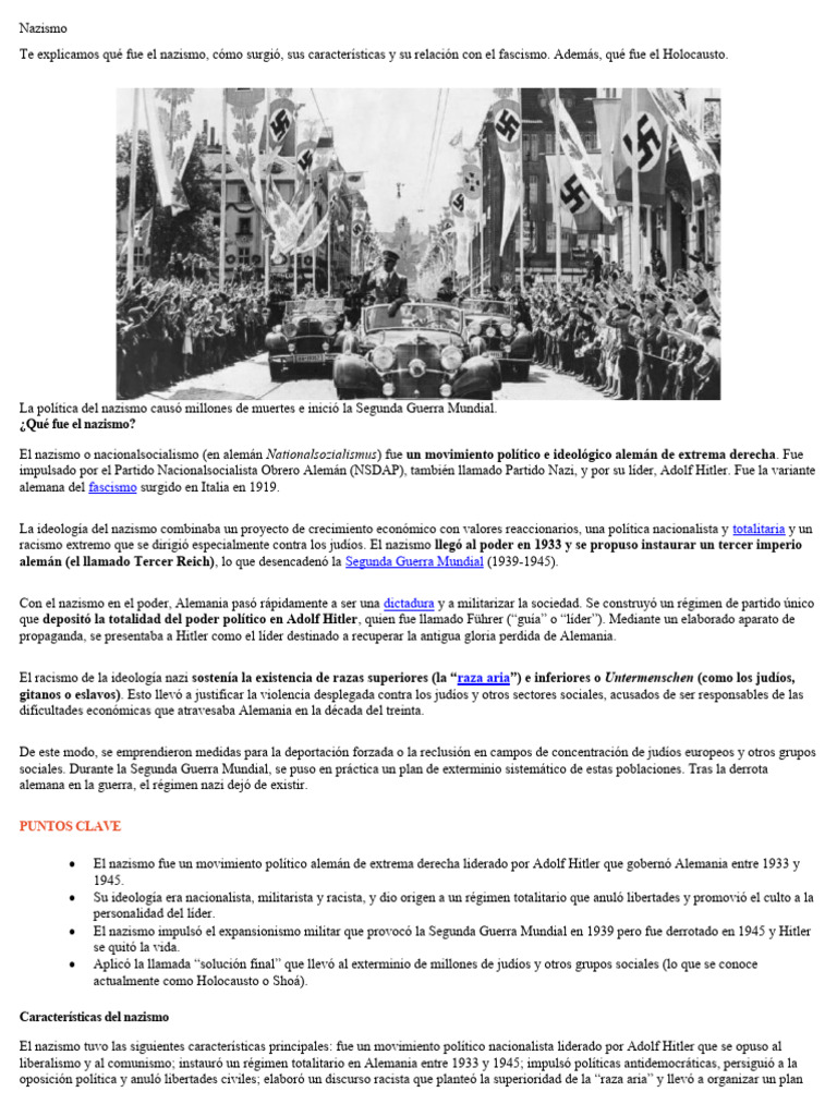 Nazismo: Ideología, Orígenes y Holocausto | PDF | Alemania nazi ...