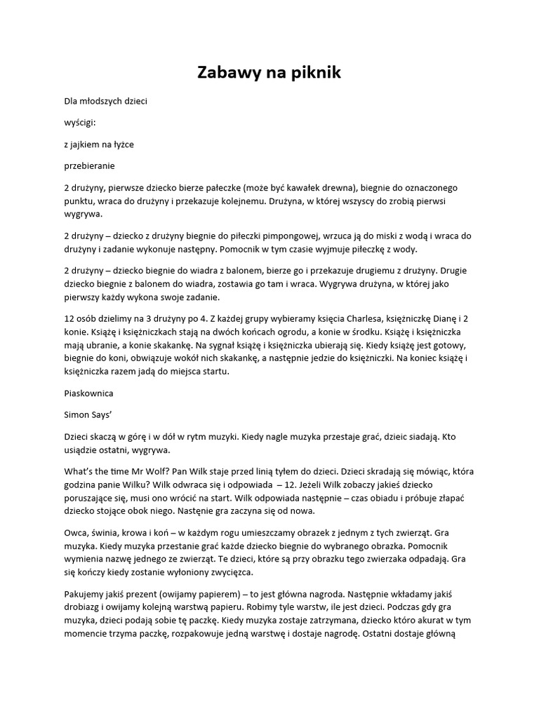 Zabawy Na Piknik | PDF