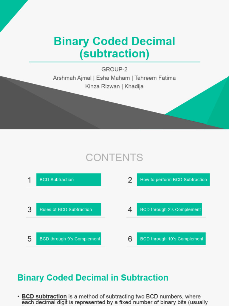 BCD Subtraction Methods and Rules | PDF | Binary Coded Decimal ...