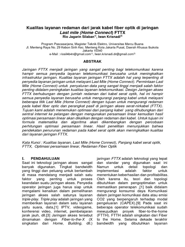 Optimasi Redaman Kabel Fiber FTTX | PDF | Komputer | Teknologi & Rekayasa