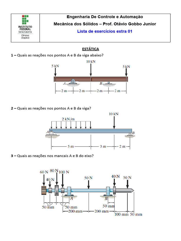 Lista Extra 01 - Estatica e Tração | PDF | Estresse (Mecânica) | Módulo ...