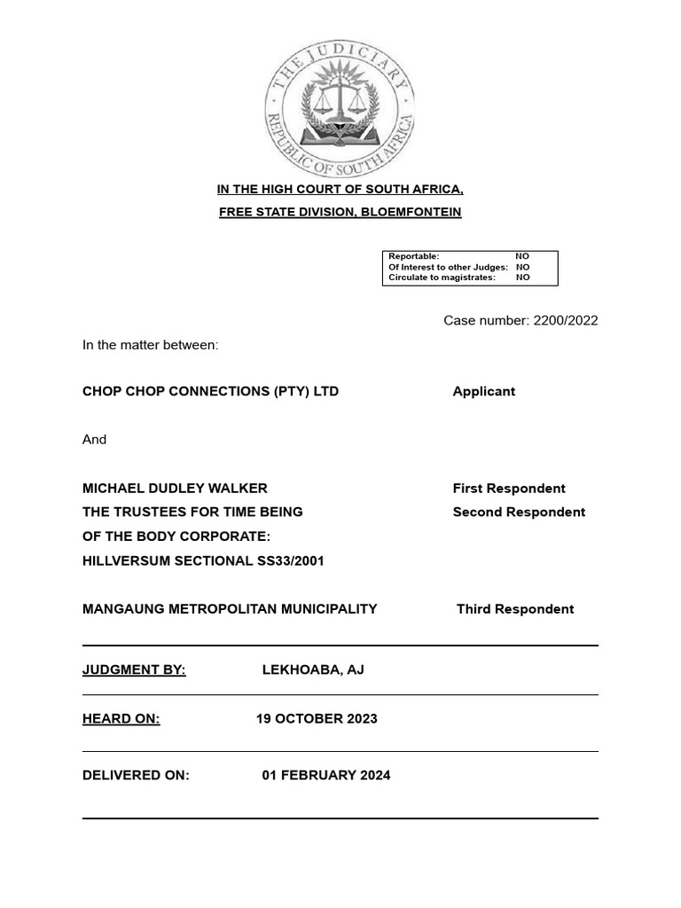 Chop Chop Connections (Pty) LTD V Walker and Others (22002022) 2024 ...