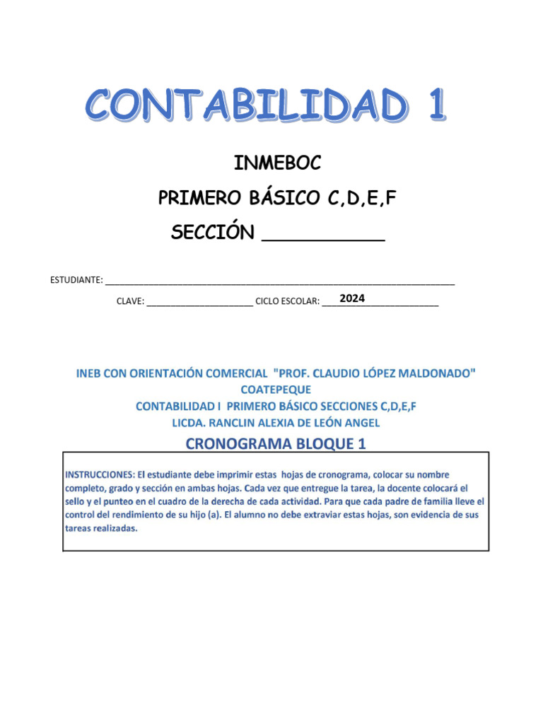 Contabilidad Bloque 1 Primero Básico 2024 | PDF | Contabilidad | Business