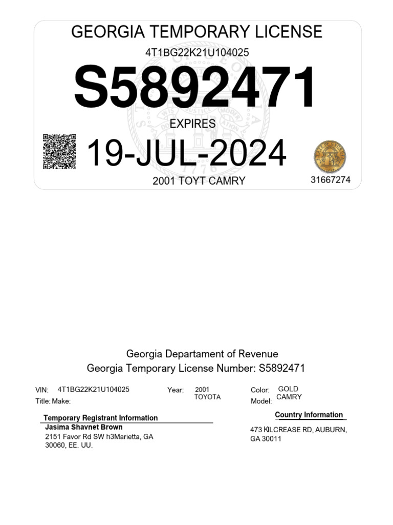 Georgia Temporary ID Details | PDF