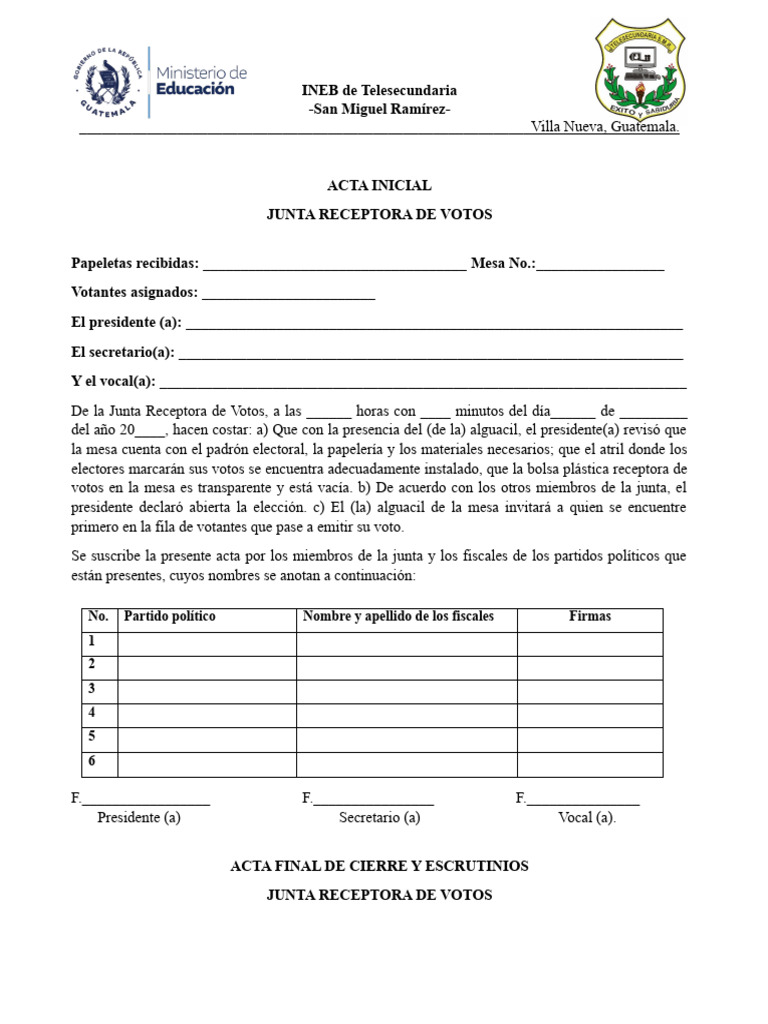 Modelos de Actas Elección Gobierno Escolar | PDF | Votación | Eventos políticos