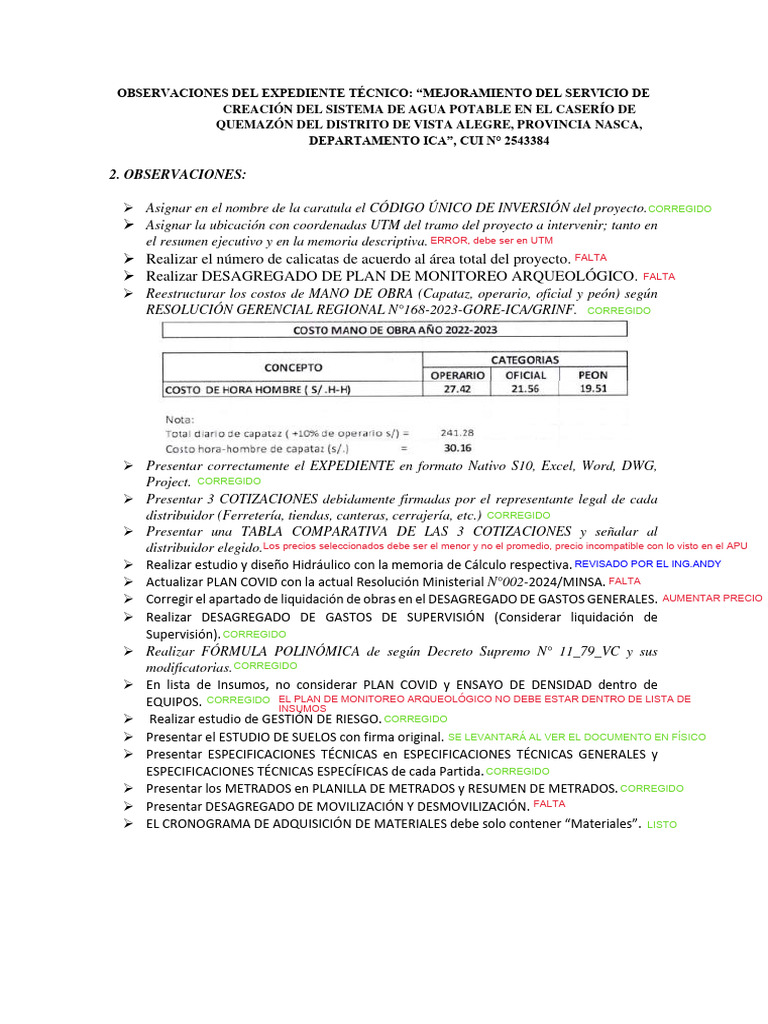 Observaciones Del Expediente Técnico04 - 04 - 24 | PDF
